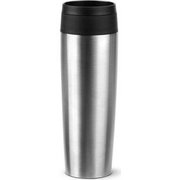 Emsa Thermobecher Travel Mug Classic, mit 360°-Trinköffnung, Edelstahl, Kunststoff, Silikon, 4h heiß, 8h kalt - 360 ml / 6h heiß, 12h kalt - 500 ml, 100% dicht, schwarz|silberfarben