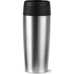 Emsa Thermobecher Travel Mug Classic, Edelstahl, Kunststoff, Silikon, 6h heiß, 12h kalt, 100% dicht, spülmaschinenfest, 360°-Trinköffnung, schwarz|silberfarben