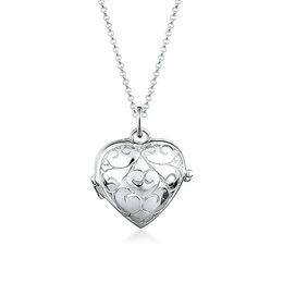 Elli Kette mit Anhänger Herz-Medaillon Amulett Ornament 925 Silber, silberfarben