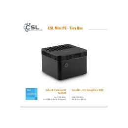 CSL Tiny Box Mini-PC (Intel® Celeron N4120, Intel® HD Graphics 600, 4 GB RAM, 128 GB SSD, passiver CPU-Kühler, 2m HDMI Kabel), schwarz
