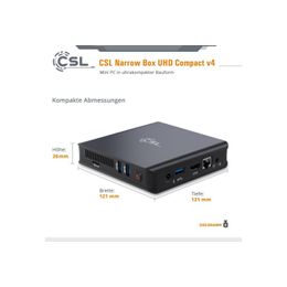 CSL Narro Box Ultra HD Compact v4 / 1000 GB / Win 11 Home Mini-PC (Intel® Celeron N4120, Intel® HD Graphics 600, 4 GB RAM, 1000 GB SSD, passiver CPU-Kühler, 2m HDMI Kabel), schwarz