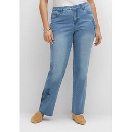 sheego Stretch-Jeans Große Größen mit aufwendiger Blumenstickerei, blau
