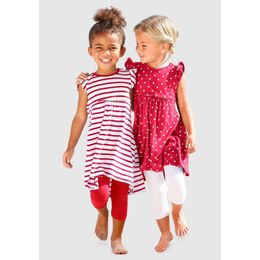Kidsworld Jerseykleid für kleine Mädchen (Packung, 2-tlg), mit Punkten und Streifen, rot|weiß