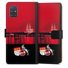 DeinDesign Galaxy A51 Handy Klapph&uuml;lle Handyh&uuml;lle aus Kunst Leder schwarz Flip Case 1. Fc K&ouml;ln Skyline Official Licensed Product Sideflip mit Lasche
