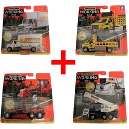 Matchbox Spielzeug-Baumaschine Mattel 4er-Set Matchbox Working Rigs Trucks GWG35 Box Truck + GWG36 GM