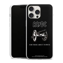 DeinDesign iPhone 15 Pro Max Handy Silikon H&uuml;lle Case wei&szlig; Handyh&uuml;lle Music Acdc Merchandise Silikon Case