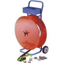 ratioform Umreifungs-Set, Kompositband, Spanngerät, fahrbarer Abroller, Band, Metallklemmen, Bandbreite 16 mm