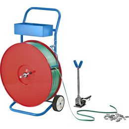 ratioform Umreifungs-Set, PET-Band, Spann- und Verschlussgerät, fahrbarer Abroller, Band, Verschlusshülsen, Bandbreite 12,7 mm