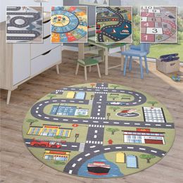 Paco Home - Kinderteppich Teppich Rund Kinderzimmer Spielteppich Straßenteppich Modern 200 cm Rund, Creme 2
