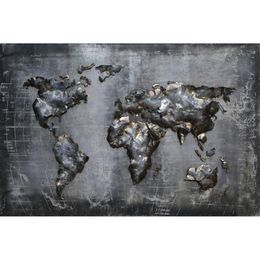 INTERIA Home&Living 3D Metallbild Weltkarte, grau