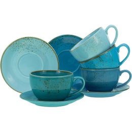 Creatable Cappuccinotasse Kaffeetasse NATURE COLLECTION Aqua, Steinzeug, Tassen Set, aktuelle Blautöne mit Sprenkel, 4 Tassen, 4 Untertassen, blau