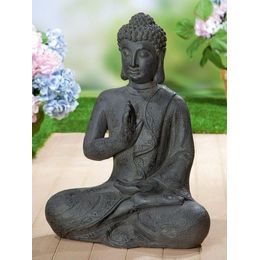 Gilde Buddhafigur sitzend "Buddha" aus Magnesia in grau
