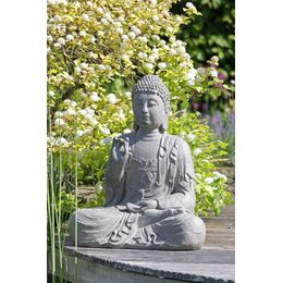 Gilde Buddhafigur sitzend "Lotus" aus Fiberglas in grau
