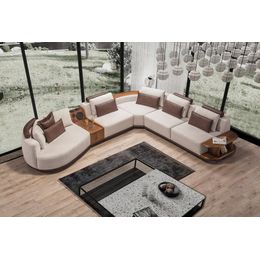 JVmoebel Ecksofa Beiges Wohnzimmer Ecksofa Exklusive L-Form Couch Modernes Holzgestell