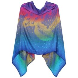 dy_mode Blusenponcho Regenbogen Farben Damen Poncho Leichtes Cape Bunter Blusenponcho in Regenbogen Farben