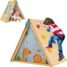 KOMFOTTEU Spielzelt Holzspielzelt 2 in 1 Kinderspielhaus & Kletterfelsen