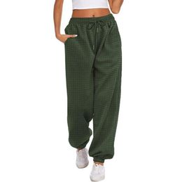 Opspring Sweathose Jogginghose Damen Warm Waffelmuster Stoff Hose Lang Elastisch Hose