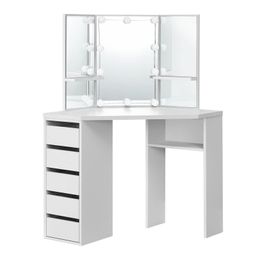 Juskys Schminktisch Nova 100x53x140 cm Weiß mit Spiegel, LED-Beleuchtung, Schubladen & Ablagefächern