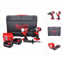 Milwaukee M18 BLPP2A2-502X 18 V Set M18 BLPD2 Akku Schlagbohrschrauber + M18 BLID2 Akku Schlagschrauber ( 4933464522 ) + 2x Akku 5,0 Ah + Ladegerät +