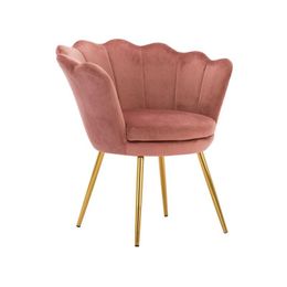 Armlehnstuhl Sessel Samt Polsterstuhl mit Goldenen Metallbeinen Schminkstuhl für Schlafzimmer, Samt, Rosa