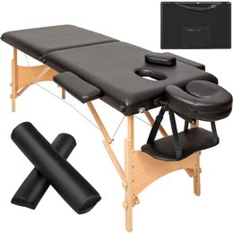 TecTake 2 Zonen Massageliege-Set Freddi mit 5cm Polsterung, Rollen und Holzgestell - schwarz