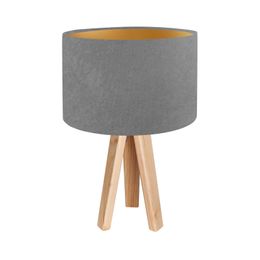 Kiom Tischleuchte Jalua T Velours grey & gold mit Dreibein aus Holz H: 47cm 10753