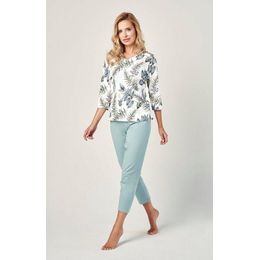 Mademoiselle Sommeil Capri-Pyjama mit 3/4 Arm Oberteil & pastellgrüner Hose (2 tlg) mit floralem Allover-Druck