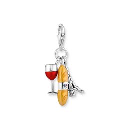 Thomas Sabo Charm-Anhänger Rotweinglas, Baguette und Eiffelturm Silber