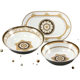 Creatable Servier-Set Majestosa, Porzellan, (Set, 3-tlg., 2 Schüsseln, 1 Platte), Dekor schwarz abgesetzt, goldfarben|schwarz|weiß