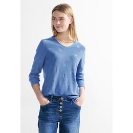 Cecil V-Ausschnitt-Pullover in Unifarbe, blau