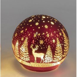 formano Weihnachtsbaumkugel Deko Kugel Licht rot mit Hirsch und Bäume LED-Licht