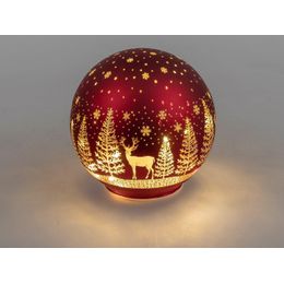 formano Weihnachtsbaumkugel Deko Kugel Licht rot mit Hirsch und Bäume LED-Licht mit Timer