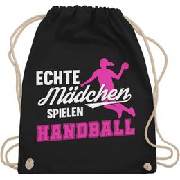 Shirtracer Turnbeutel Echte Mädchen spielen Handball weiß / fuchsia
