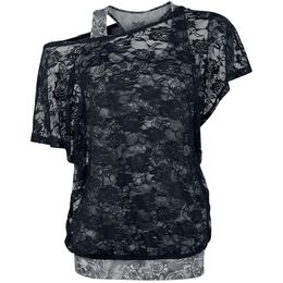 Black Premium by EMP graues Top mit schwarzem Spitzen-Shirt T-Shirt schwarz grau in M