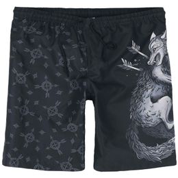 Black Premium by EMP Swim Shorts With Wolf Print Badeshort schwarz in L