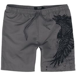 Black Premium by EMP Swim Shorts with Raven Print Badeshort grau in L