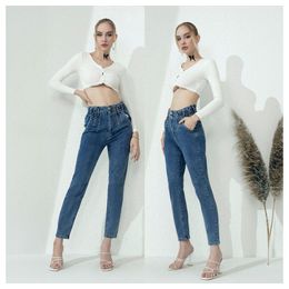 Ital-Design High-waist-Jeans Damen Freizeit Nieten Stretch High Waist Jeans in Blau