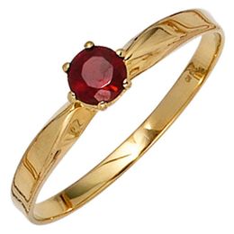 Schmuck Krone Fingerring Ring mit Granat & 585 Gelbgold schlicht