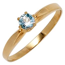 Schmuck Krone Fingerring Ring Damenring mit Aquamarin hellblau & 585 Gold Gelbgold schlicht