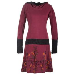 Vishes Jerseykleid Blumen Kleid mit Kapuze und geknüpftem Gürtel Ethno