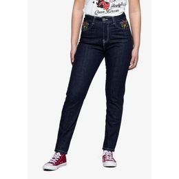 QUEENKEROSIN Slim-fit-Jeans 50s Western Look mit Stickerei