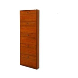 Schmaler Schuhschrank aus Melaminholz 5 Klappen Nussbaum antik H.180x65x15 cm