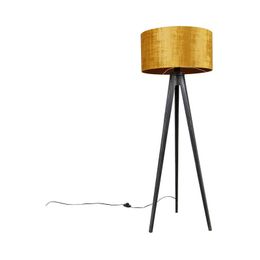 Qazqa - Stehlampe Stativ schwarz mit Schirm gold 50 cm - Tripod Classic - Gold/Messing