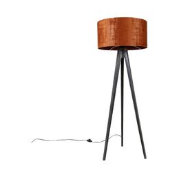Qazqa - Stehlampe Stativ schwarz mit Schirm rot 50 cm - Tripod Classic - Orange