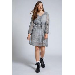 Studio Untold Jerseykleid Chiffon Kleid V-Ausschnitt Langarm Hahnentritt