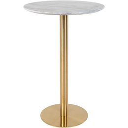 ebuy24 Bolzano Bartisch Ø70 cm Marmoroptik, Messingbeine, weiß.