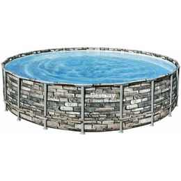 Bestway Power Steel™ Frame Pool Komplett-Set mit Filterpumpe ø 610 x 132 cm, Steinwand-Optik (Naturstein), rund - Grau