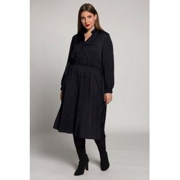 Ulla Popken Jerseykleid Satinkleid Midikleid V-Ausschnitt Tunnelzug