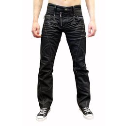 Cipo & Baxx Cipo & Baxx Regular-fit-Jeans Herren Jeans Hose mit ausgefallenem Design und gewachster Waschung Weiße Kontrastnähte und stylische Zipper