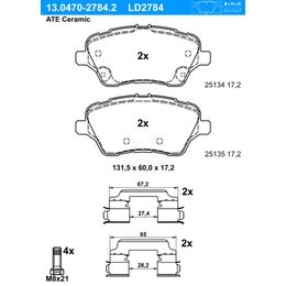 ATE Bremsbeläge mit Zubehör vorne (13.0470-2784.2) für Ford Fiesta VI B-Max